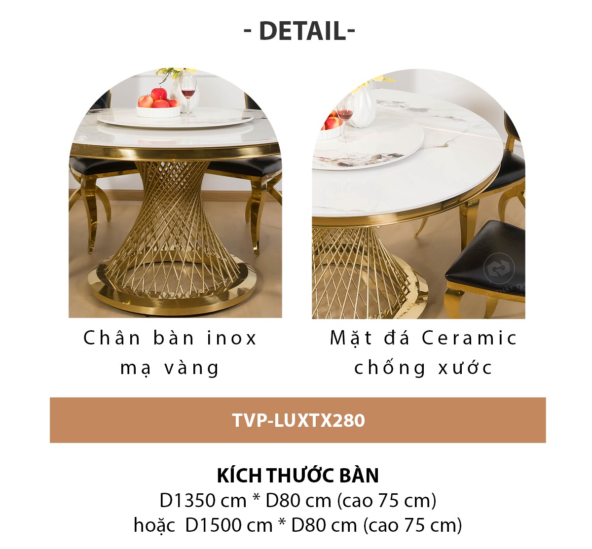Bộ bàn ghế ăn mặt đá tròn xoay Inox TVP-LUXTX280: Bộ bàn ăn bao gồm bàn ...