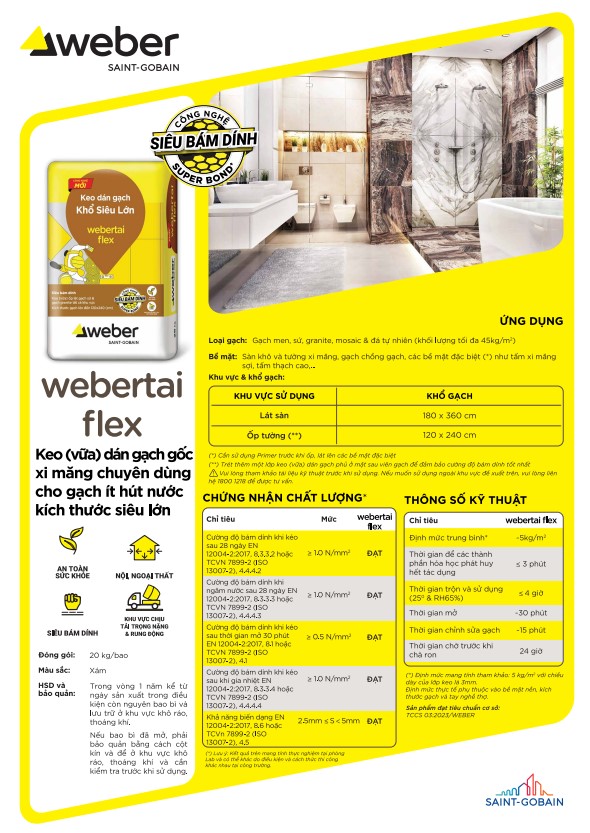 Keo dán gạch webertai flex - Bao 20Kg